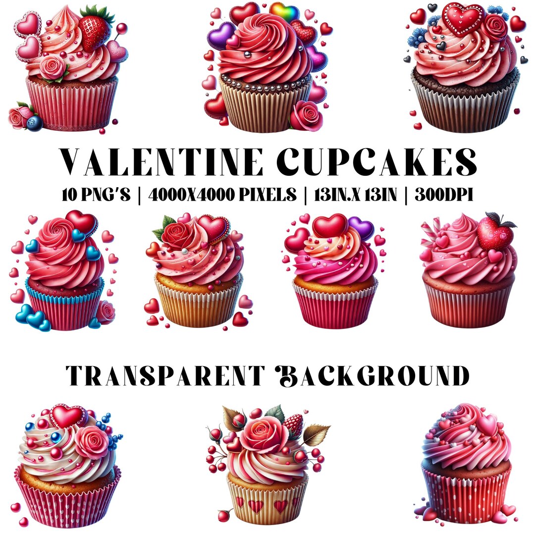 10 Valentine Cupcakes PNG || Clipart || Digital Download || Printable ...