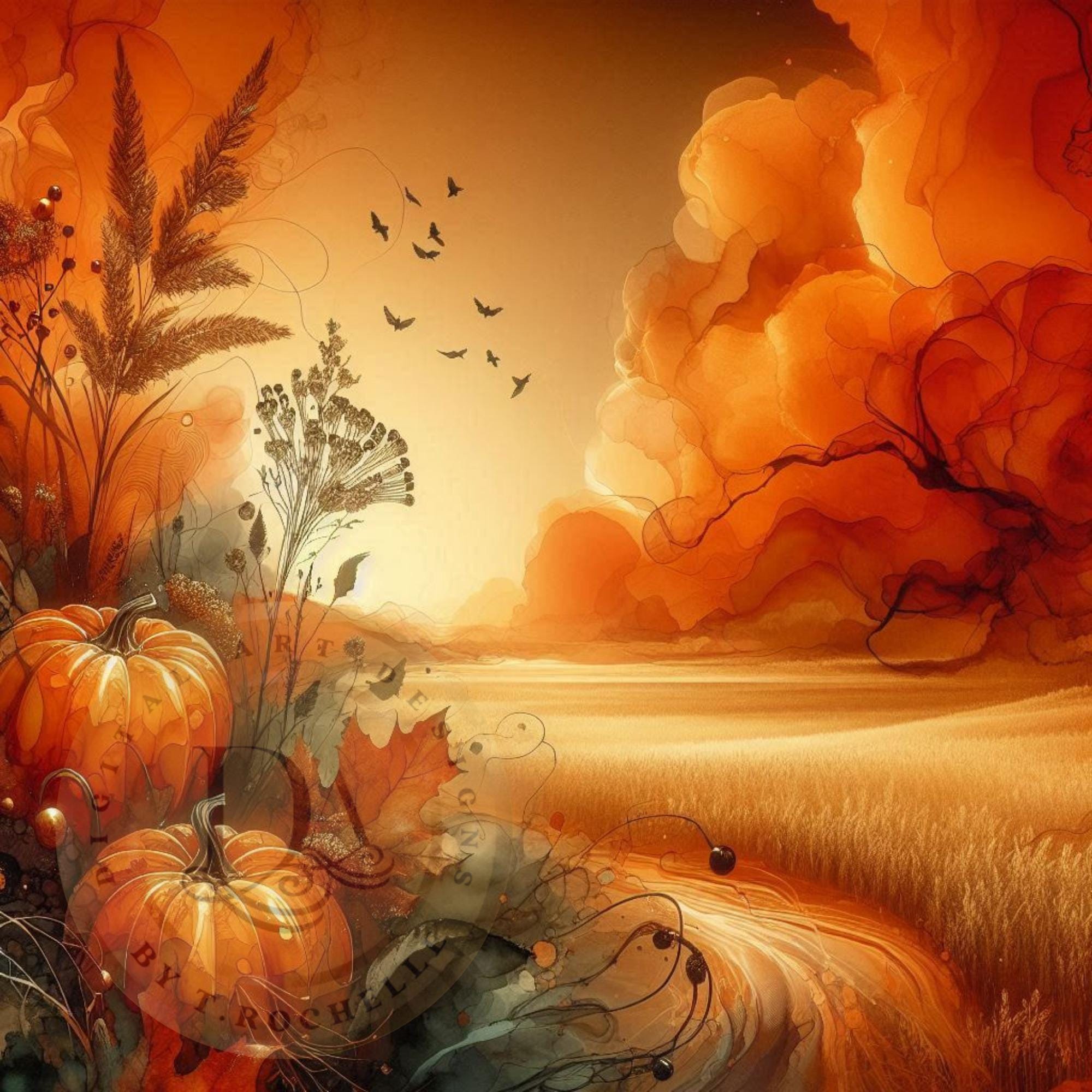 Harvest Glow Pumpkin Scenes PNG Fall Decor Pumpkin Art Print Seasonal ...