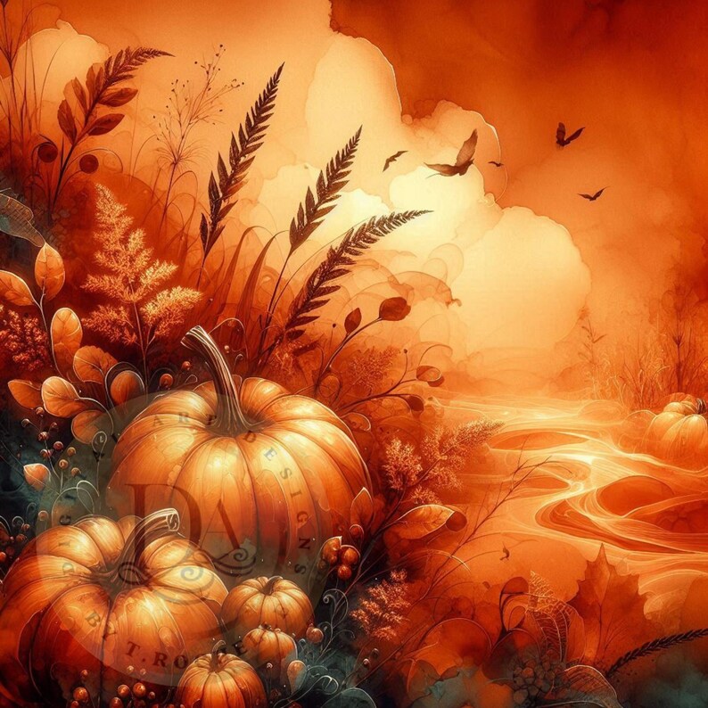 Harvest Glow Pumpkin Scenes PNG Fall Decor Pumpkin Art Print Seasonal ...