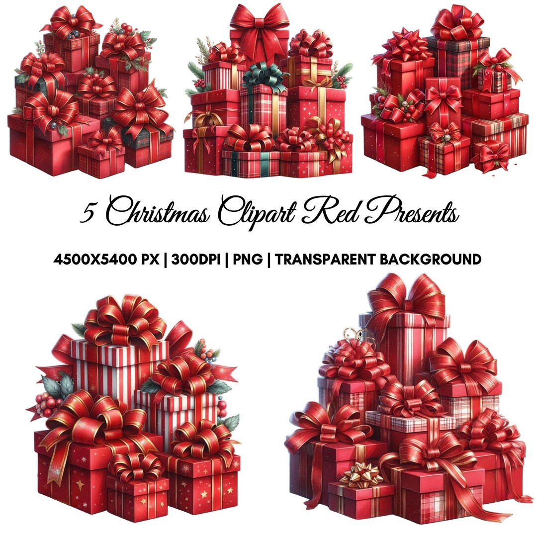 Christmas Red Presents Clipart PNG || Gift Illustrations || Sublimation ...