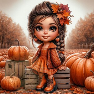 Autumn Girl Pumpkin Scenes Kids Room Art Digital Download Pumpkin ...