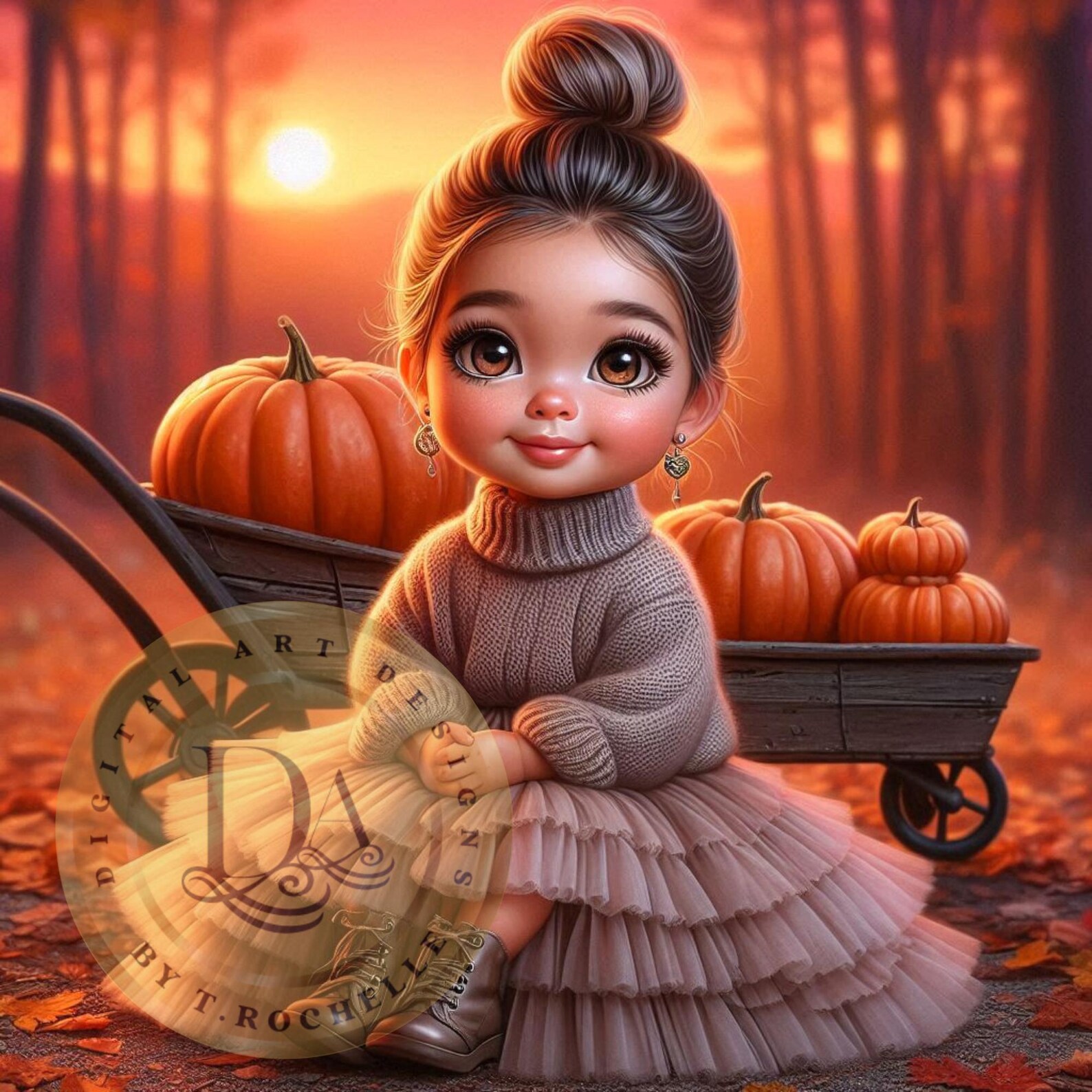 Autumn Girl and Pumpkins Kids Room Art Digital Download Pumpkin Season ...