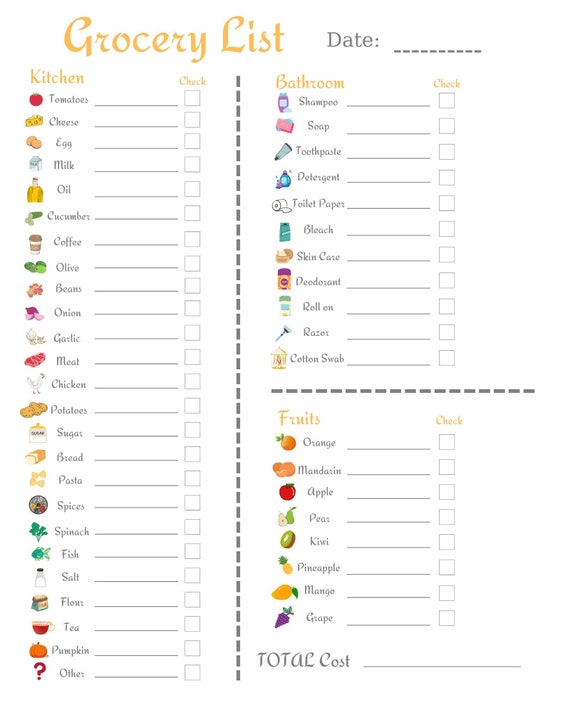 INSTANT DOWNLOAD Printable Grocery List Organization Tools - Etsy