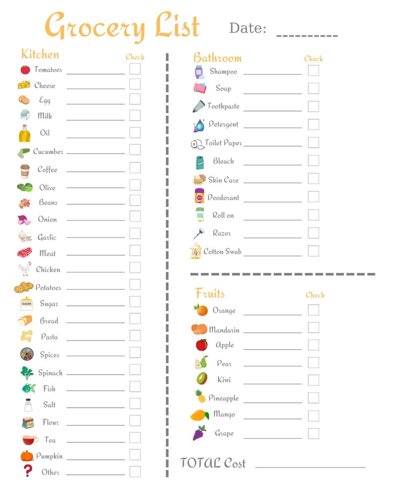 INSTANT DOWNLOAD Printable Grocery List Organization Tools - Etsy