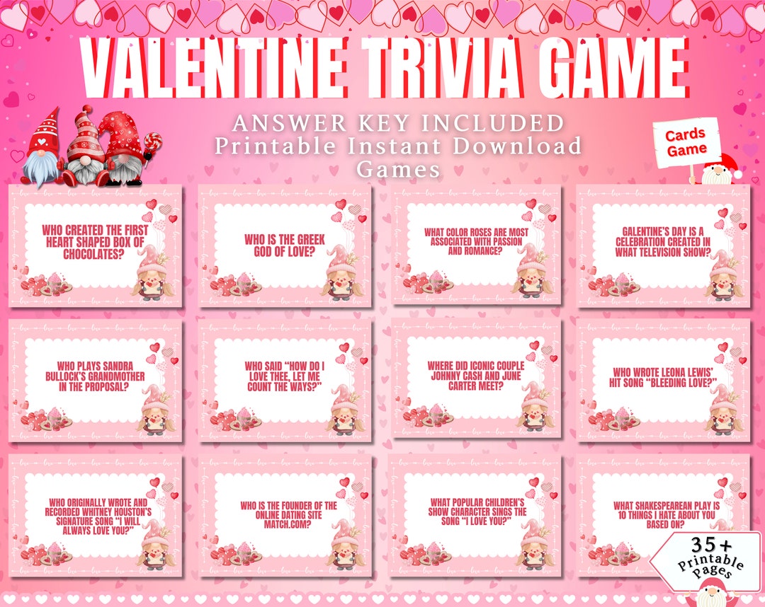 Valentines Trivia Game, Valentines Quiz for Adults, Valentines Party ...