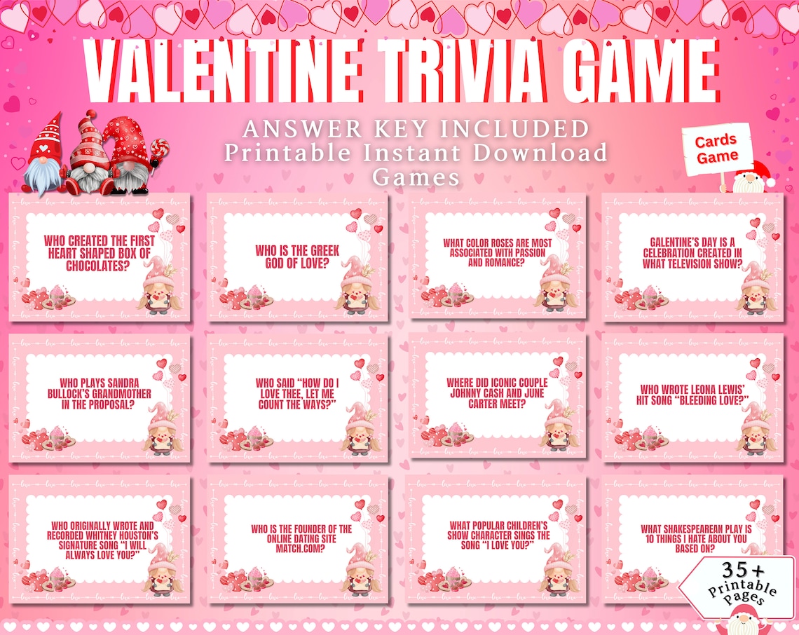 Valentines Trivia Game, Valentines Quiz for Adults, Valentines Party ...