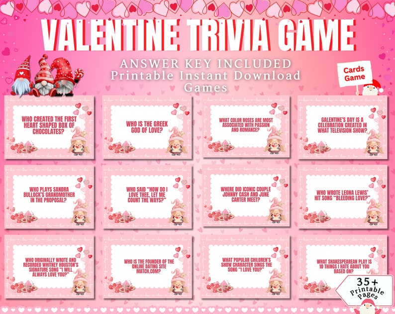 Valentines Trivia Game, Valentines Quiz for Adults, Valentines Party ...