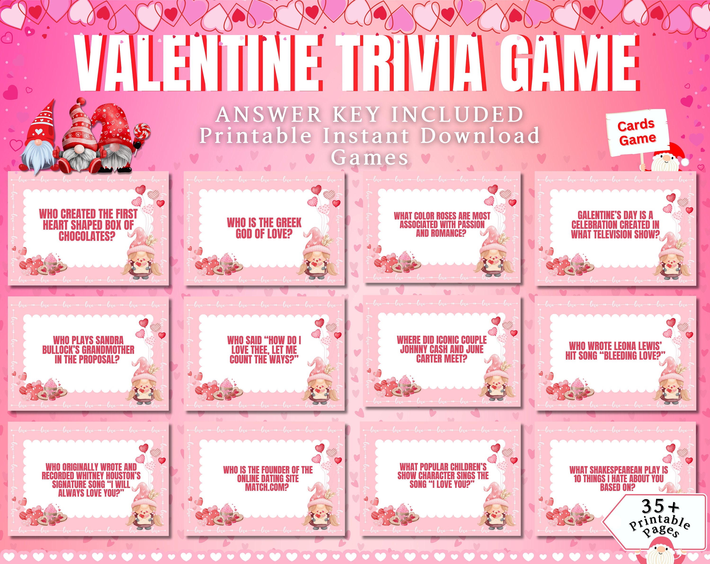 Valentines Trivia Game, Valentines Quiz for Adults, Valentines Party ...
