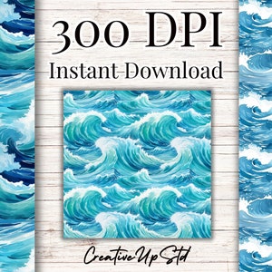 25 + Ocean Waves Digital Paper, Ocean Seamless Pattern, Blue Sea ...