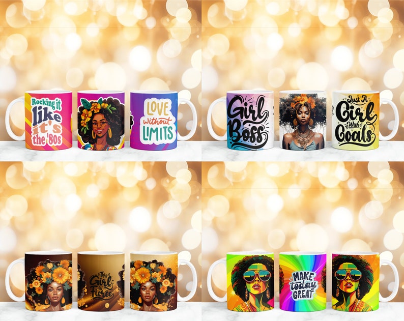 30 + Afro Mug Wrap, Inspirational Afro Mug Sublimation Designs, Black ...