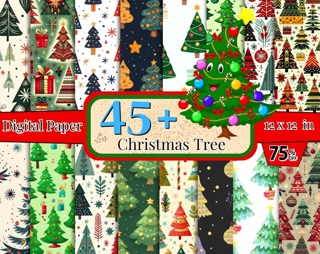 45+ Christmas Tree Digital Paper Pack, X-mas Tree Seamless Pattern ...