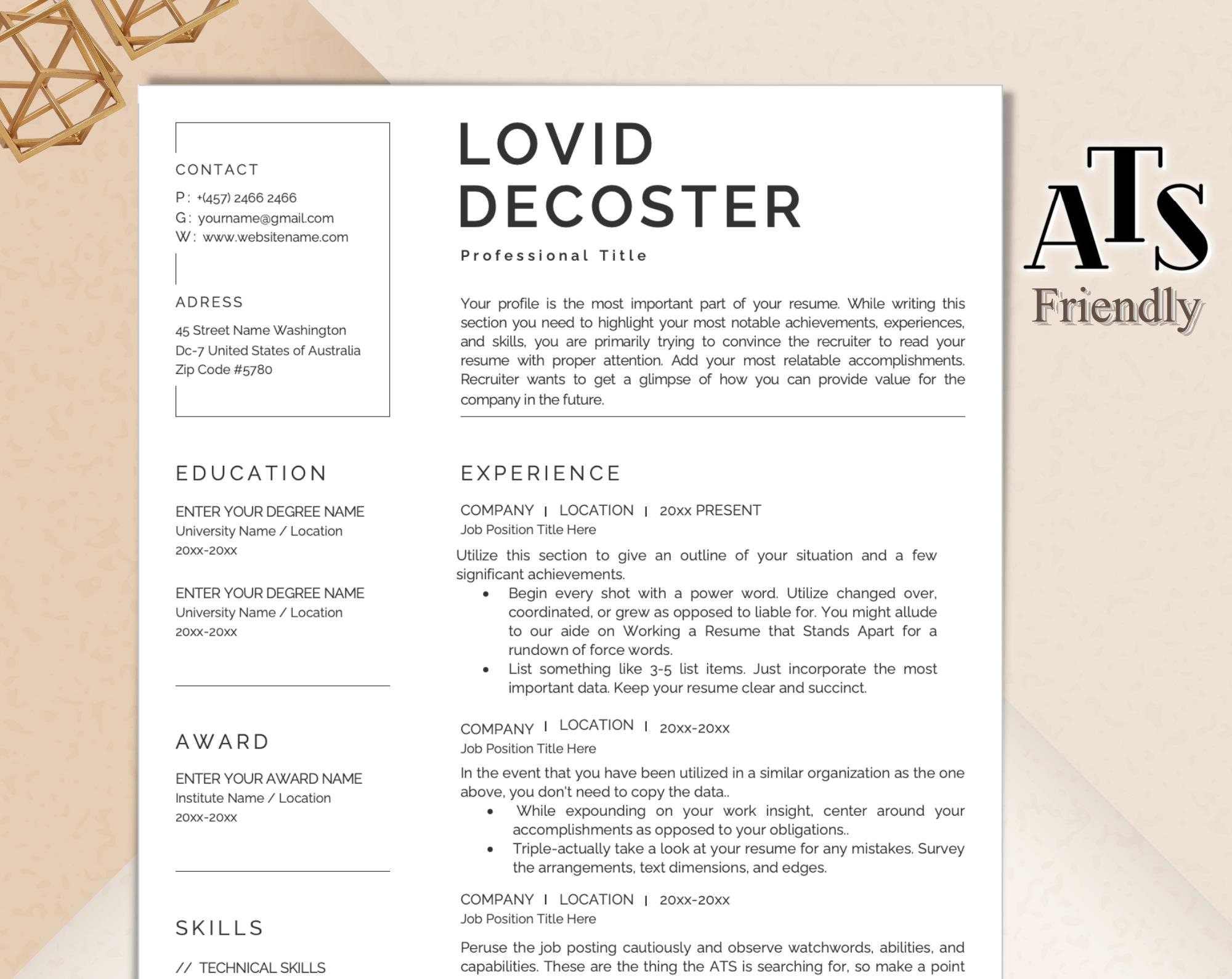 2023 ATS Resume Template for Word, Pages, Docs Executive ATS Friendly ...