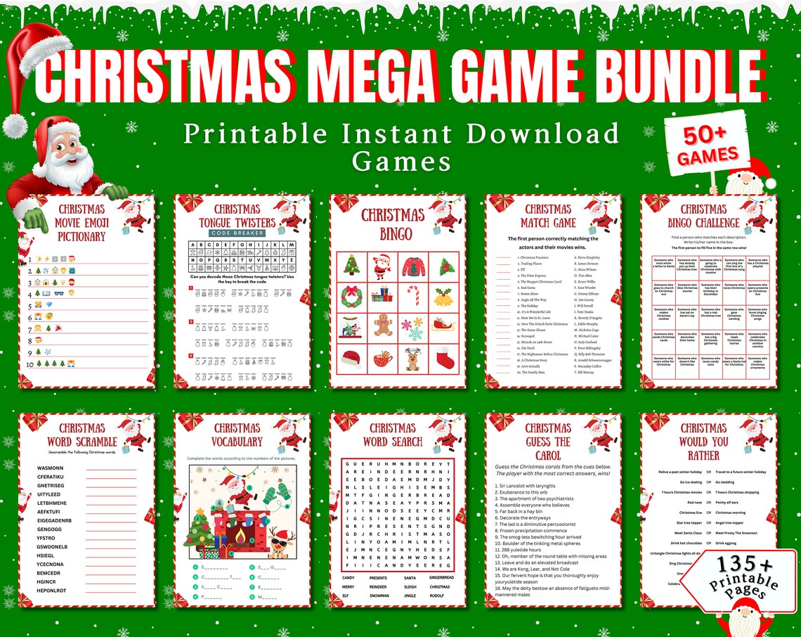 50 Mega Christmas Games Bundle, Christmas Family Game, Christmas Party ...