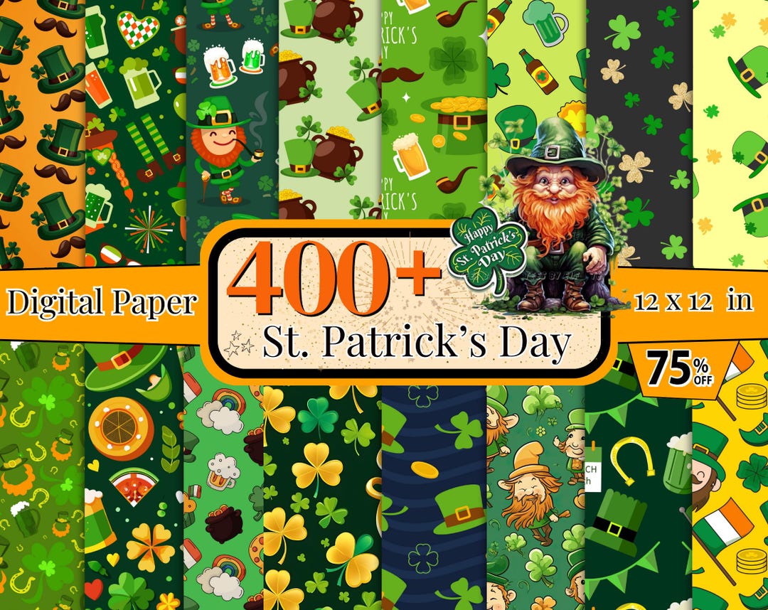 400 + St Patrick Digital Paper Pack, Shamrock Seamless Pattern, Irish ...