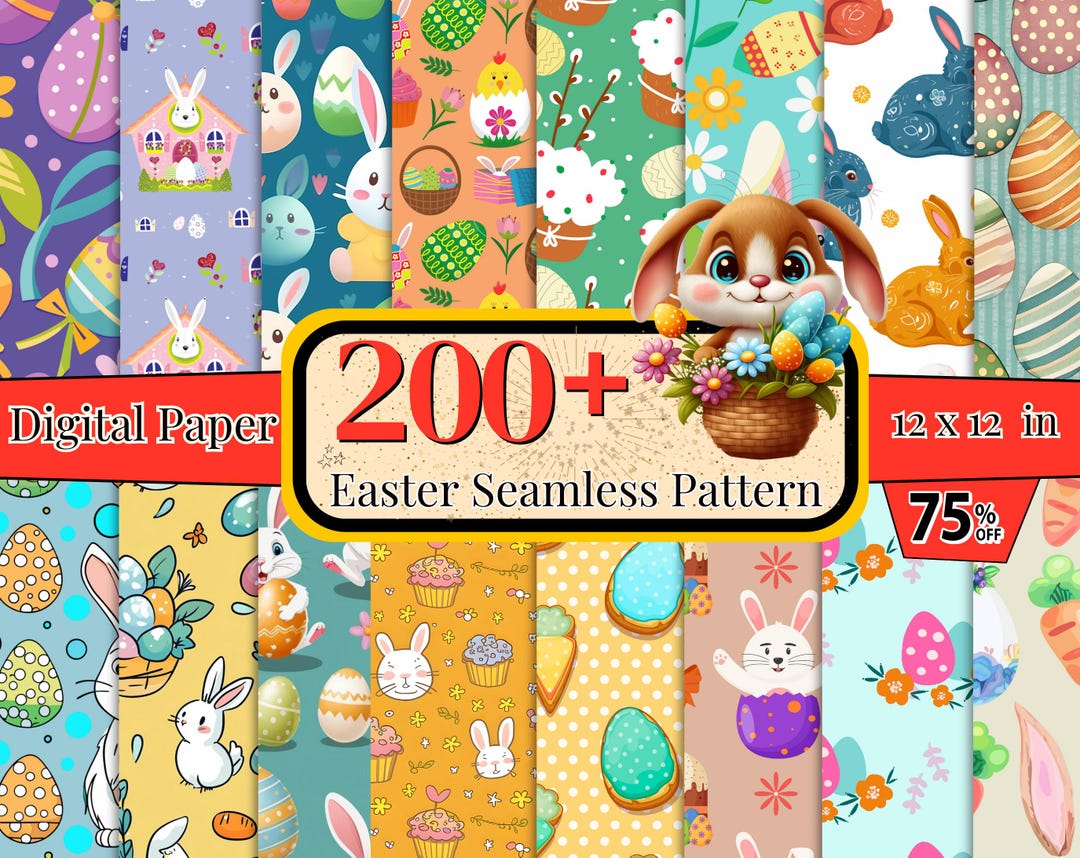 200 + Easter Seamless Pattern, Easter Egg Digital Paper, Easter Bunny ...