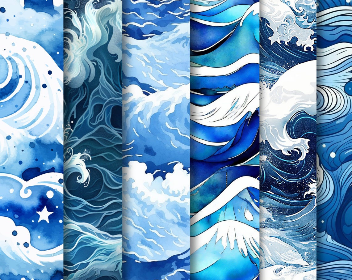 25 + Ocean Waves Digital Paper, Ocean Seamless Pattern, Blue Sea ...
