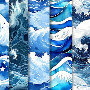 25 + Ocean Waves Digital Paper, Ocean Seamless Pattern, Blue Sea ...