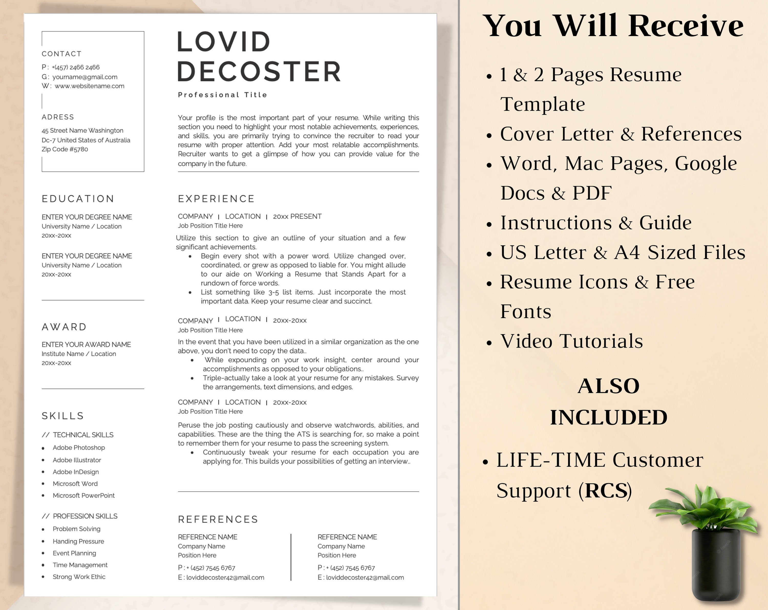 2023 ATS Resume Template for Word, Pages, Docs Executive ATS Friendly ...
