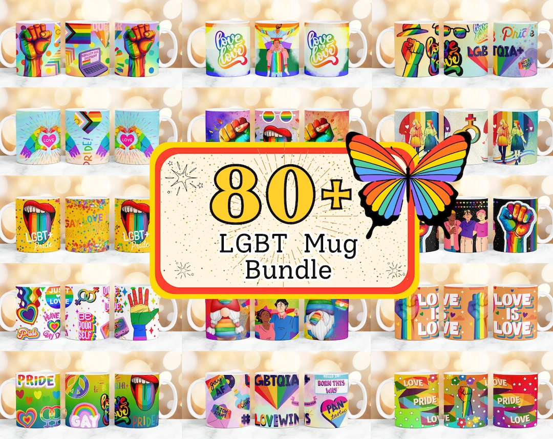 80 + LGBT Mug Wrap, Love is Love Mug Wrap, Mug Sublimation, Pride Flag ...