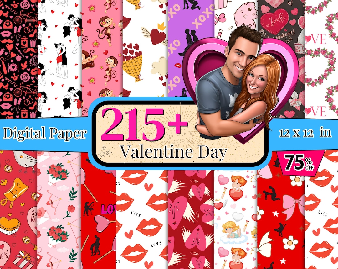 215 + Valentine Digital Paper Bundle, Valentines Seamless Pattern ...