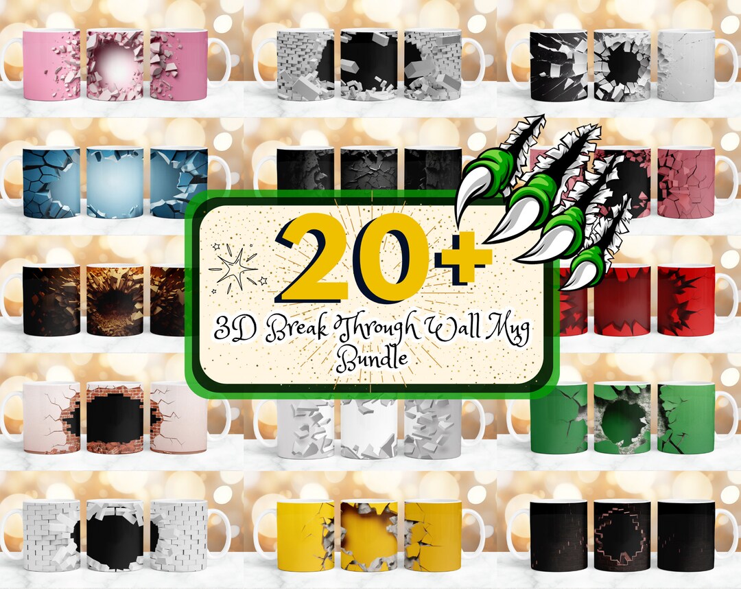20 + 3D Breakthrough Wall Mug Wrap Designs Bundle, 11 Oz & 15 Oz Mug ...