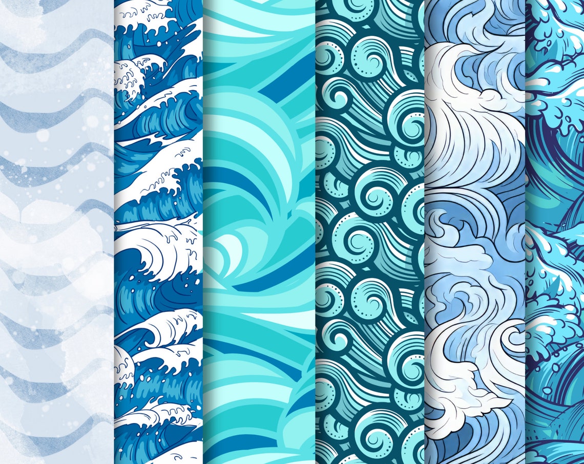 25 + Ocean Waves Digital Paper, Ocean Seamless Pattern, Blue Sea ...