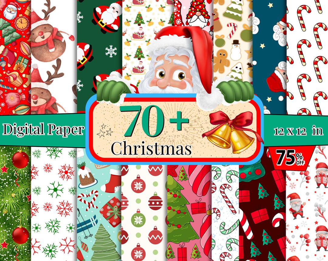 70+ Christmas Digital Paper Pack, Snow Man Scrapbook, Xmas Tree Clipart ...