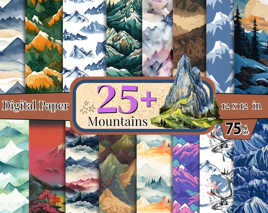 25 + Mountains Digital Paper Pack, Mountain Clipart, Landscape ...