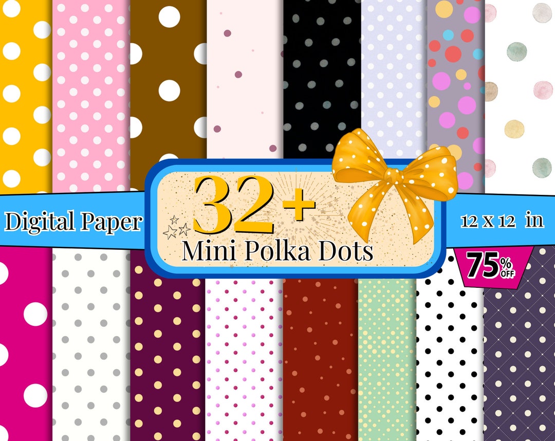 32 + Mini Polka Dots Digital Paper Pack, Watercolor Dots Seamless ...