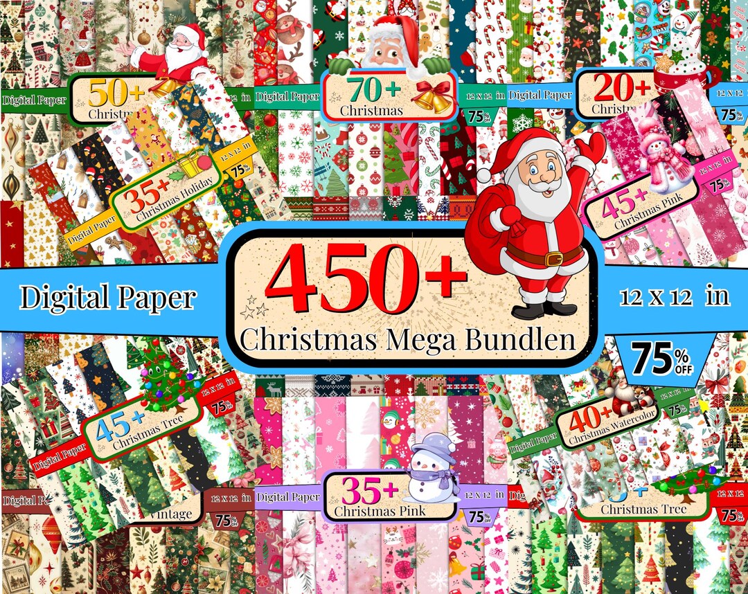 450 + Christmas Mega Digital Paper, Christmas Knit Seamless Pattern ...