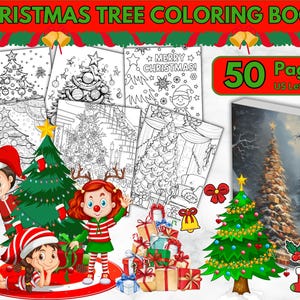 50 + Christmas Tree Coloring Book Pages, Xmas Season Coloring Book ...