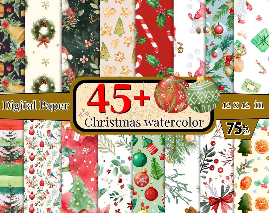 45 + Christmas Watercolor Digital Paper, Santa Claus Digital Paper ...