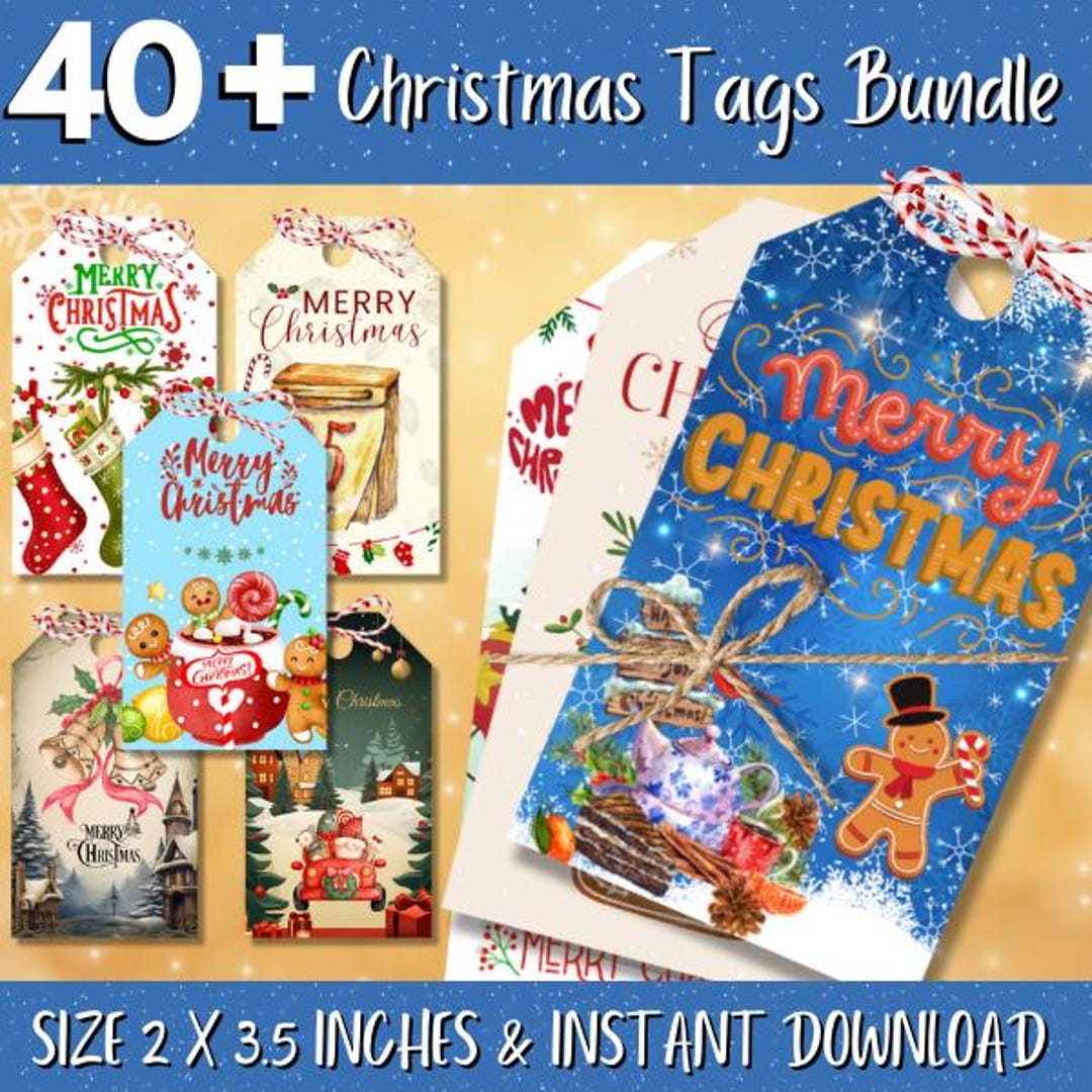 40 + Christmas Tags Pack, Printable Christmas Gift Tags, Holiday Party ...