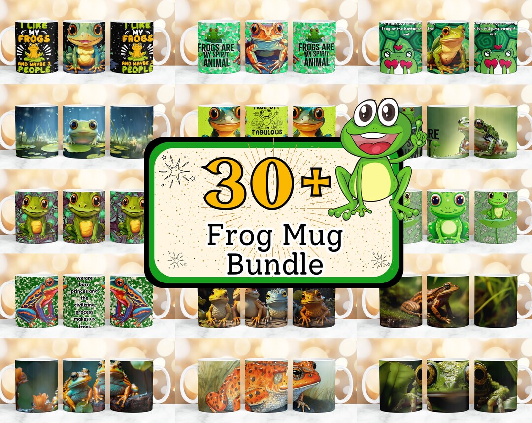 30 + Frog Mug Wrap, Animated Frog Mug Wrap, Baby Frog Wrap, Cartoon ...