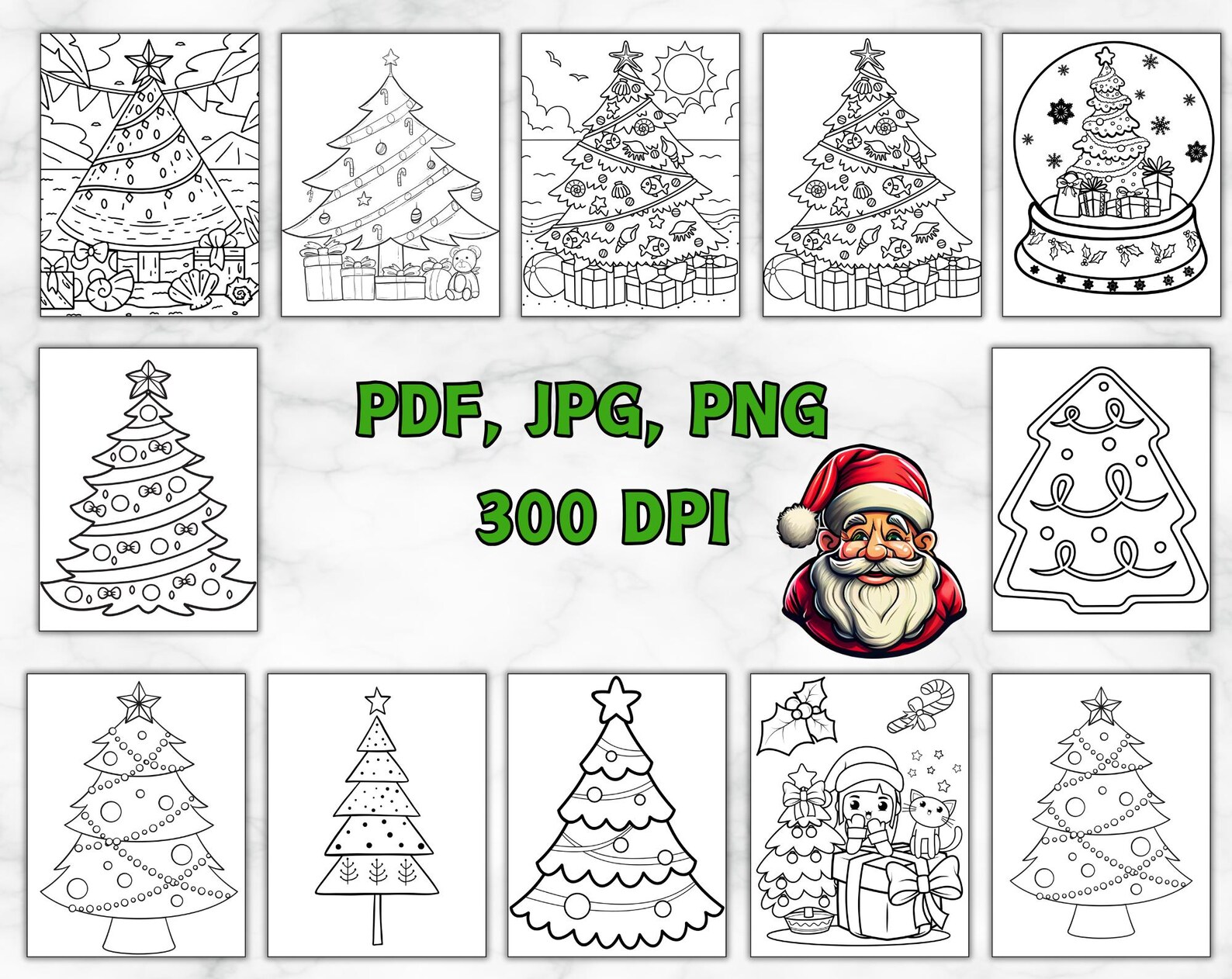 50 + Christmas Tree Coloring Book Pages, Xmas Season Coloring Book ...