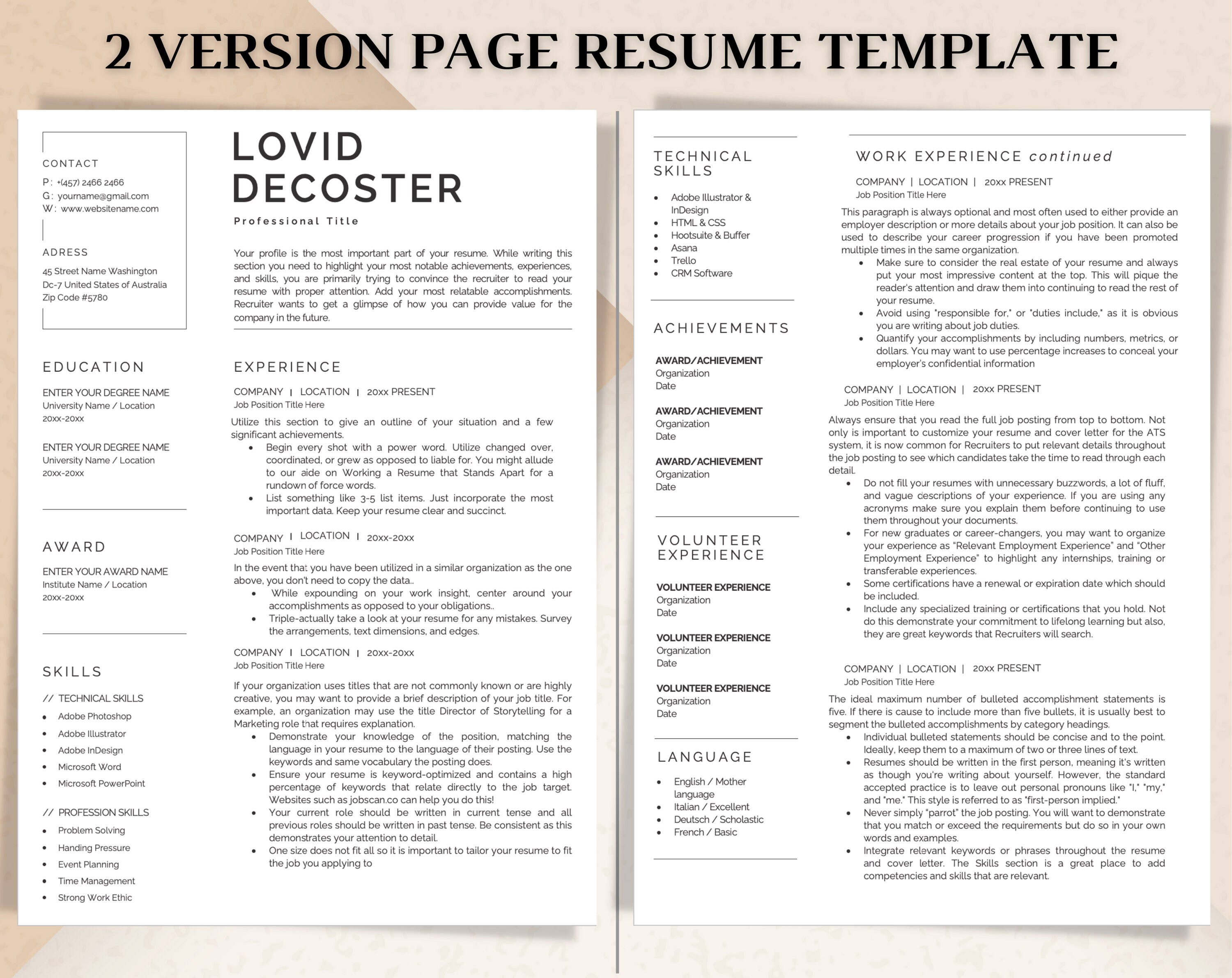 2023 ATS Resume Template for Word, Pages, Docs Executive ATS Friendly ...