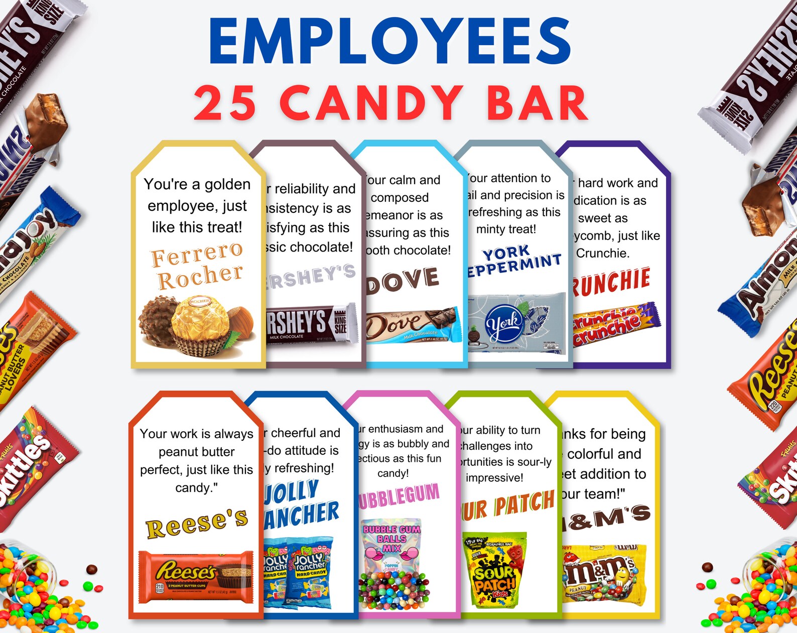 25 Employees Candy Bar Gift Tags Staff Appreciation Treat - Etsy Canada
