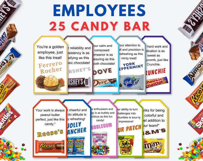 25 Employees Candy Bar Gift Tags Staff Appreciation Treat - Etsy Canada