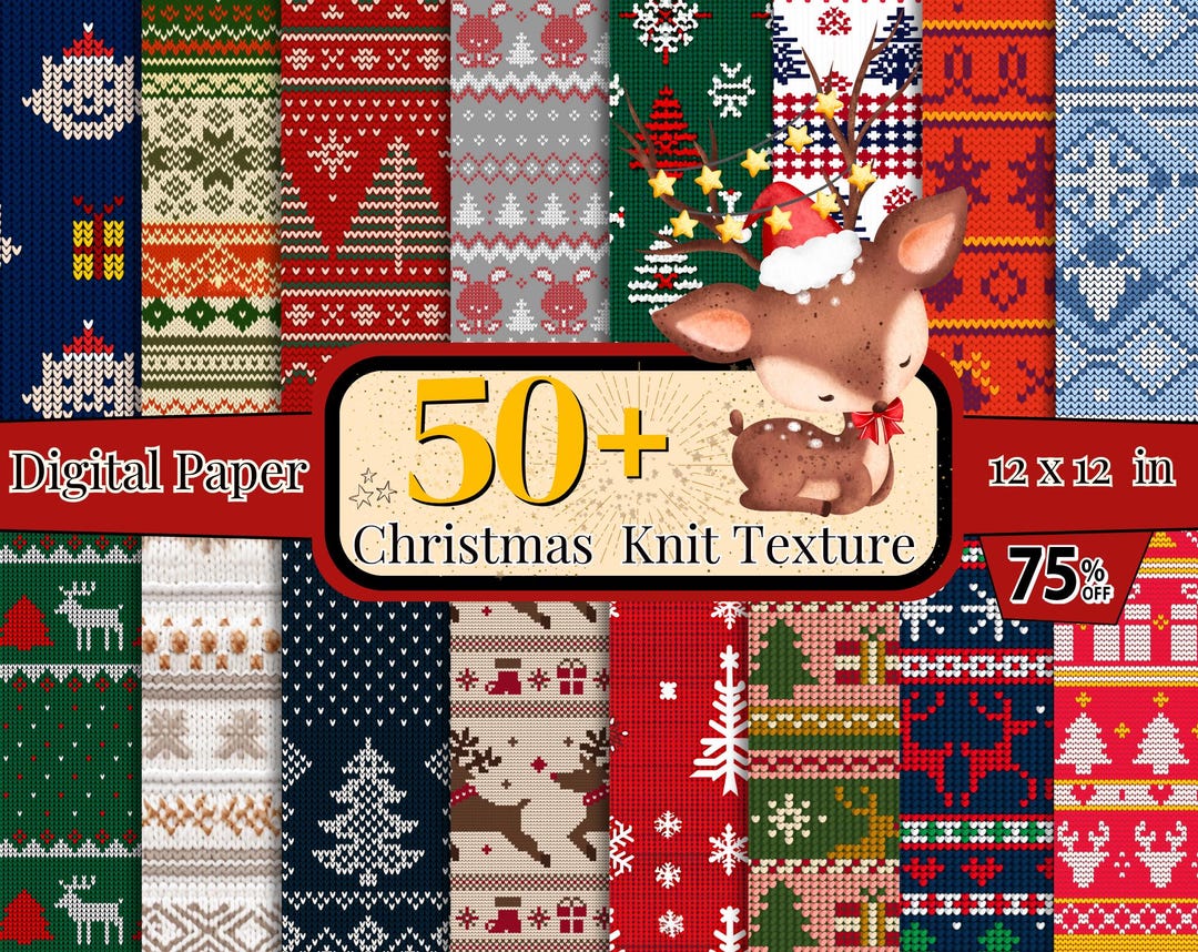 50 + Christmas Knit Texture Digital Paper Pack, Xmas Knit Seamless ...