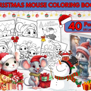 40 + Christmas Mouse Coloring Book Pages, Santa Coloring Sheet, Xmas ...