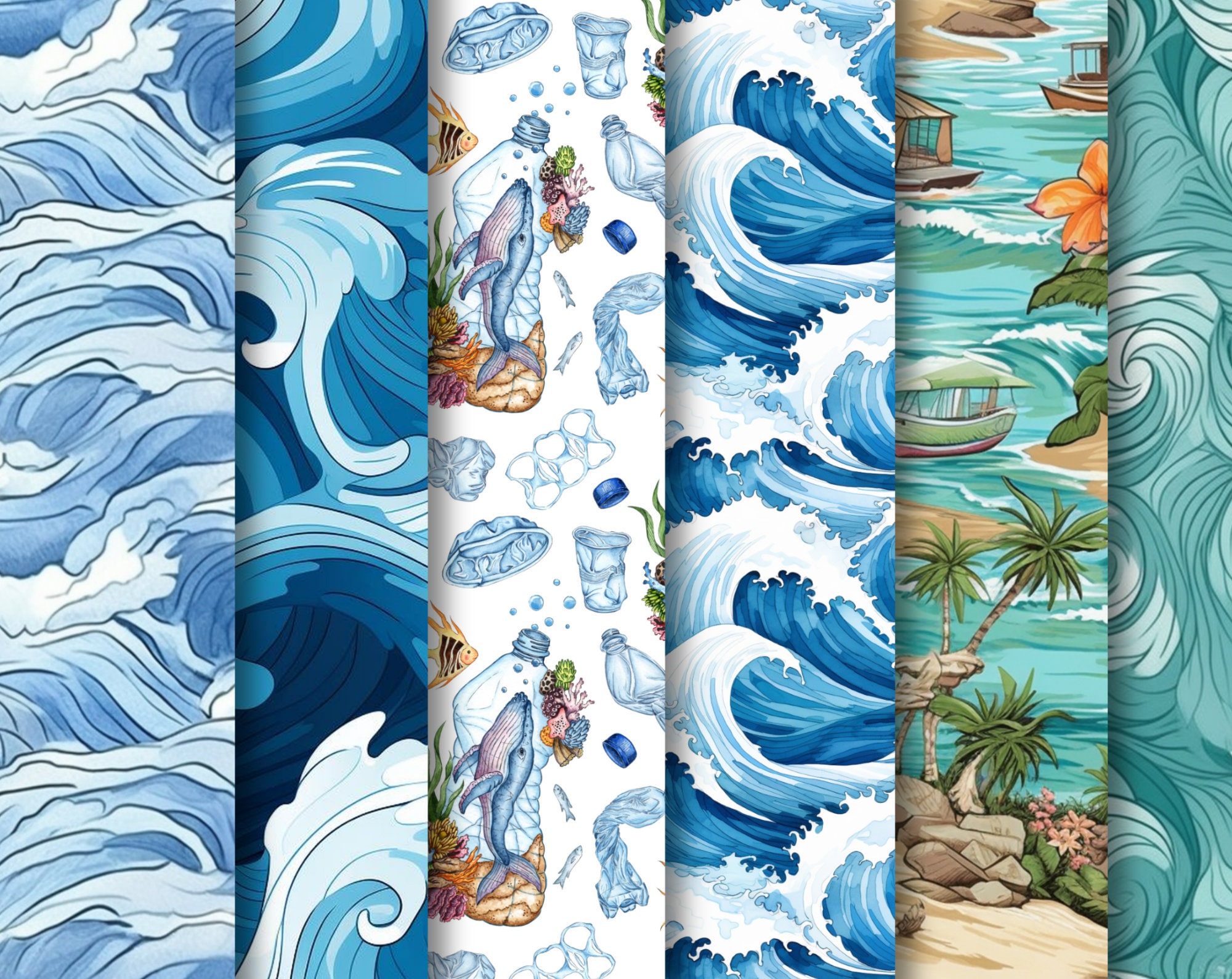 25 + Ocean Waves Digital Paper, Ocean Seamless Pattern, Blue Sea ...