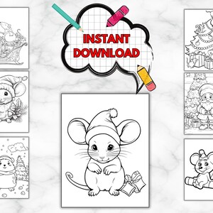 40 + Christmas Mouse Coloring Book Pages, Santa Coloring Sheet, Xmas ...
