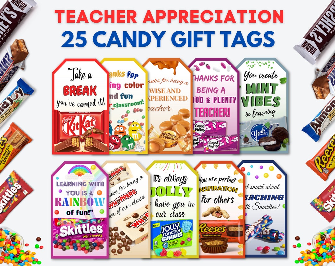 Teacher Candy Gift Tags Bundle Teacher Appreciation Gift - Etsy