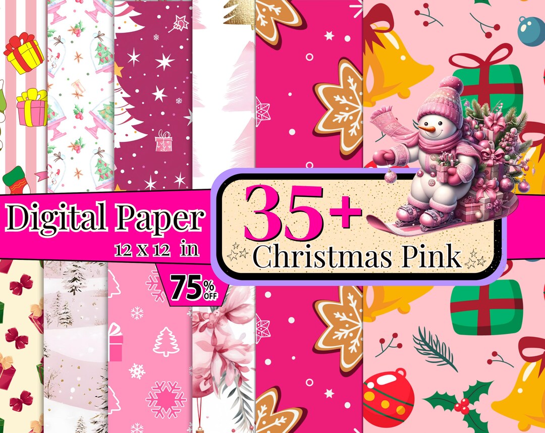 35 + Christmas Pink Digital Paper, Xmas Theme Paper, Christmas Pink ...