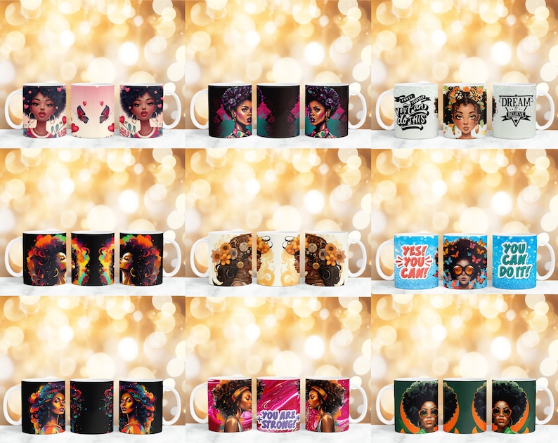 30 + Afro Mug Wrap, Inspirational Afro Mug Sublimation Designs, Black ...