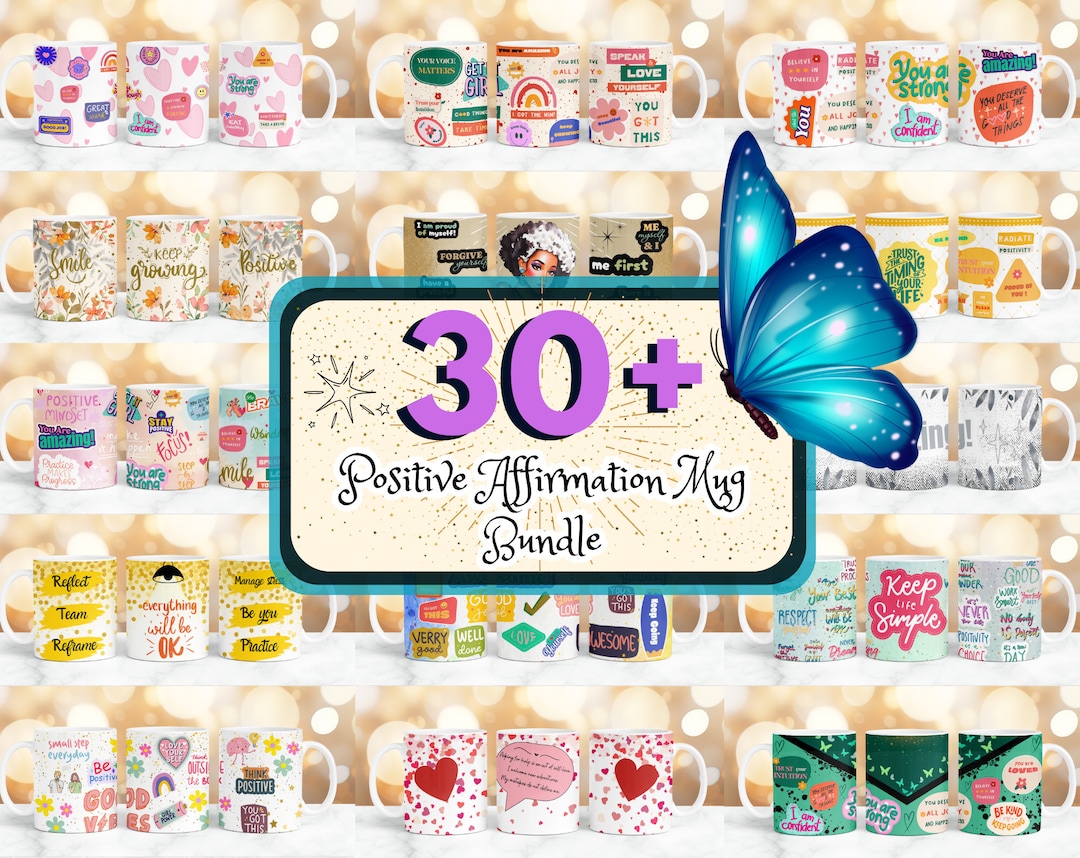 30+ Positive Affirmation Mug Wrap Designs Bundle, Positive Quotes Mug ...