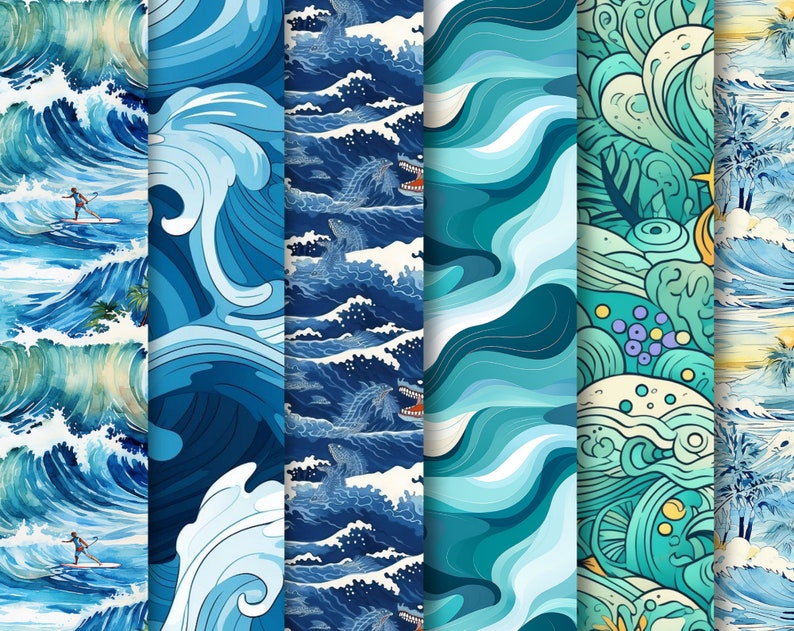 25 + Ocean Waves Digital Paper, Ocean Seamless Pattern, Blue Sea ...