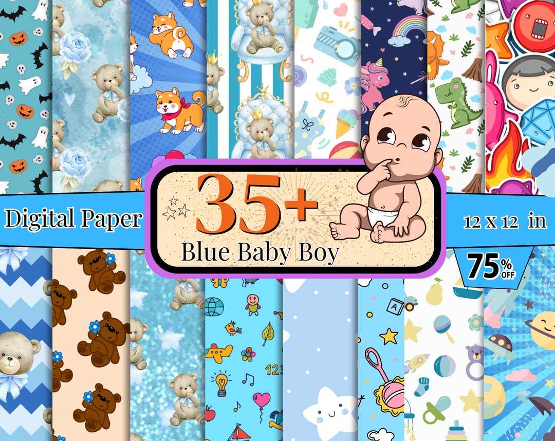 35+ Baby Boy Digital Paper Bundle, Blue Theme Background, Boy Birthday ...