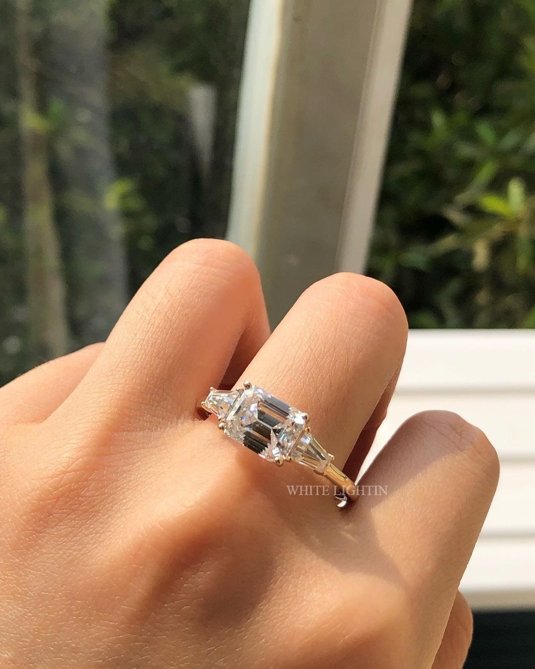 East West Emerald Cut Moissanite Engagement Ring Vintage - Etsy