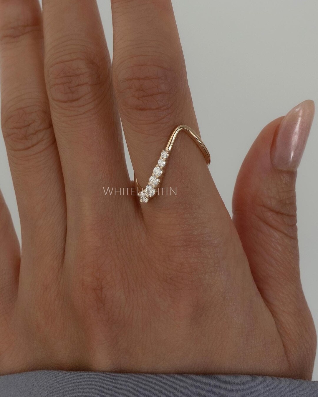 14k Solid Gold Wave Ring, Deep Curved Wedding Band, Vintage Moissanite ...